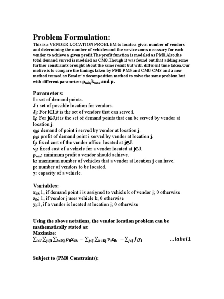 Problem Formulation:: Parameters | PDF | Mathematical Optimization ...