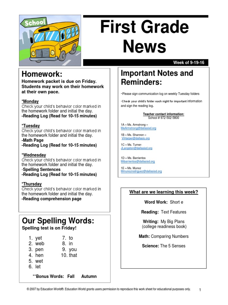 Homework Template August September | PDF