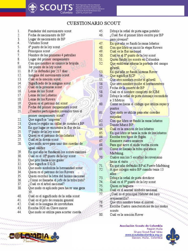 Cuestionario Scout | PDF | Exploración | Organizaciones de niños