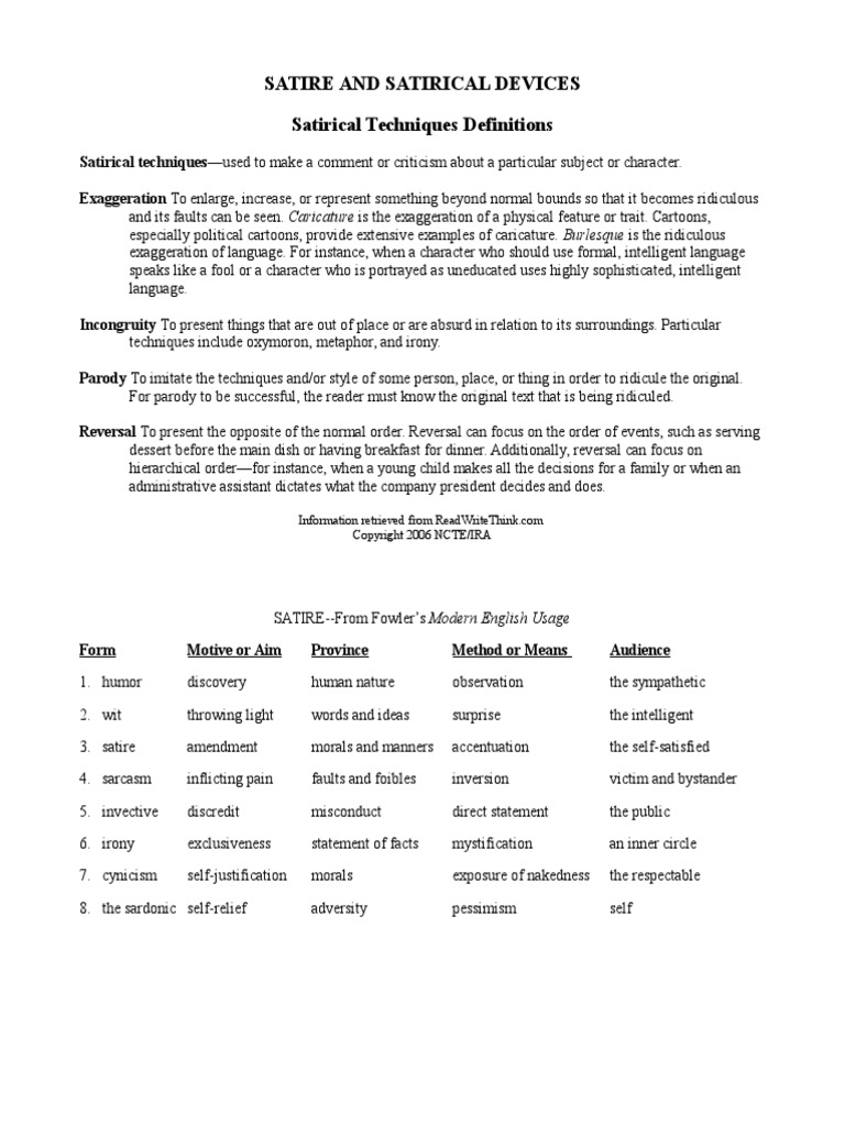 Satire and Satirical Devices | Irony | Satire