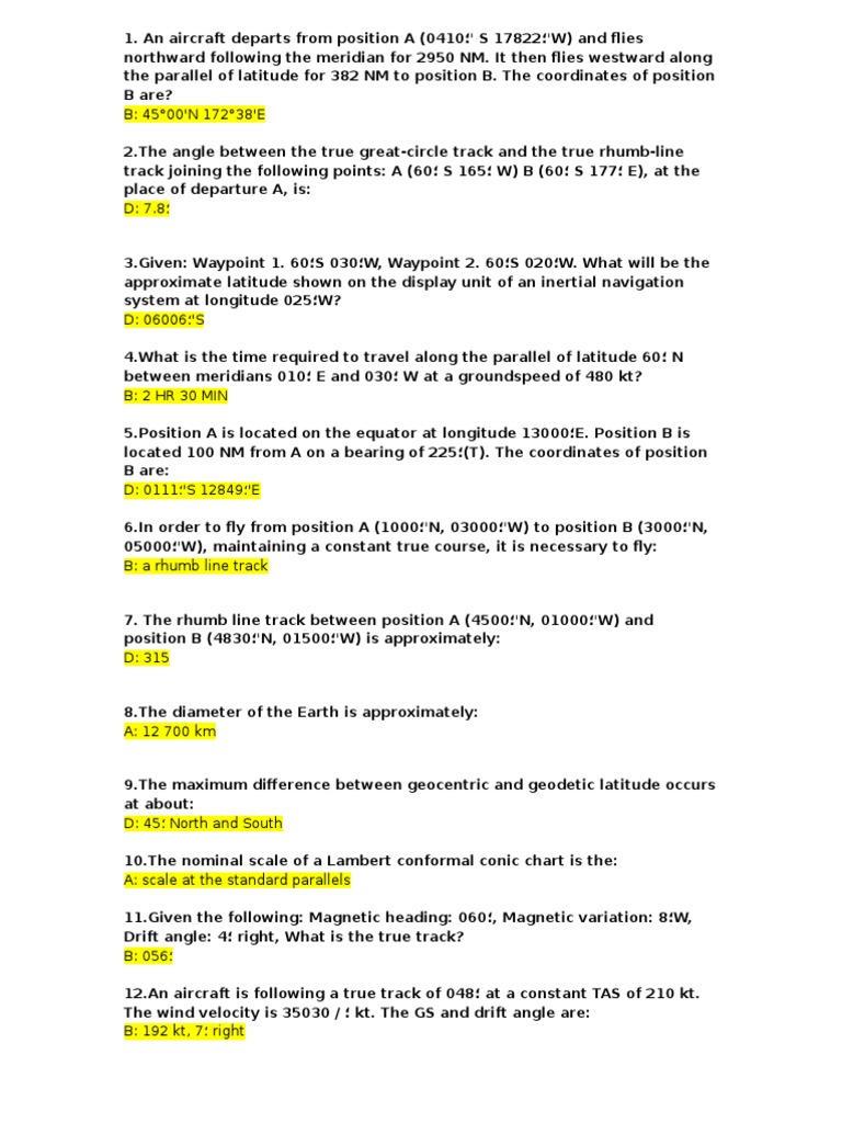 General Navigation Q and A's | PDF | Inertial Navigation System | Latitude