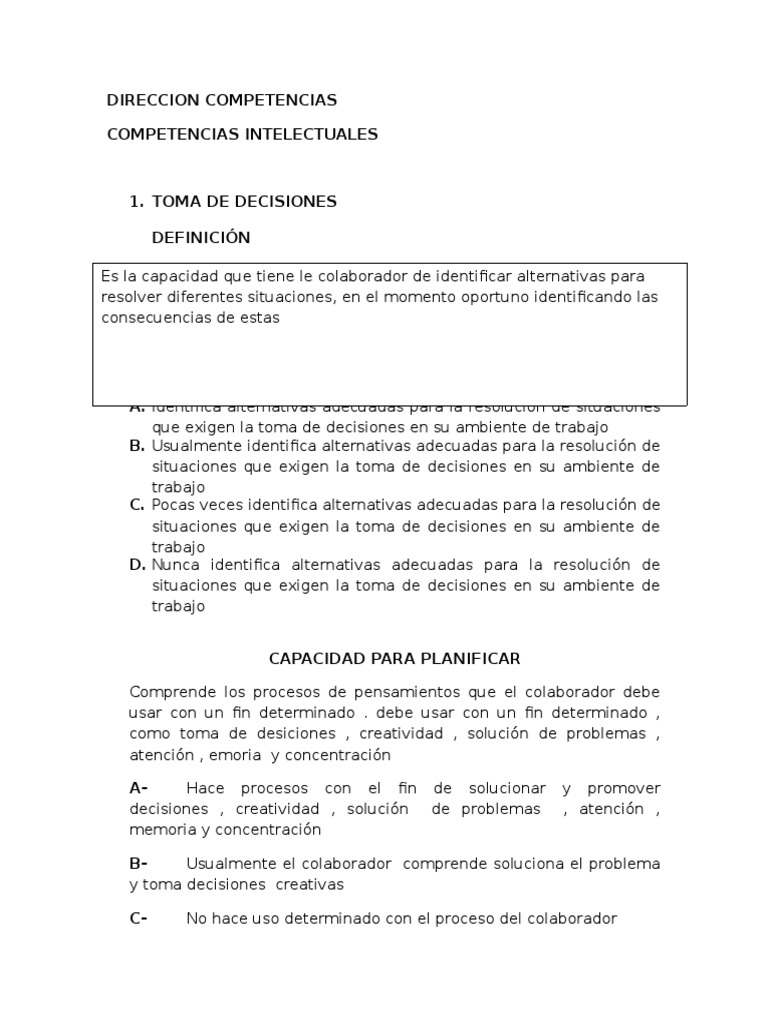 Competencias Intelectuales | PDF | Toma de decisiones | Memoria