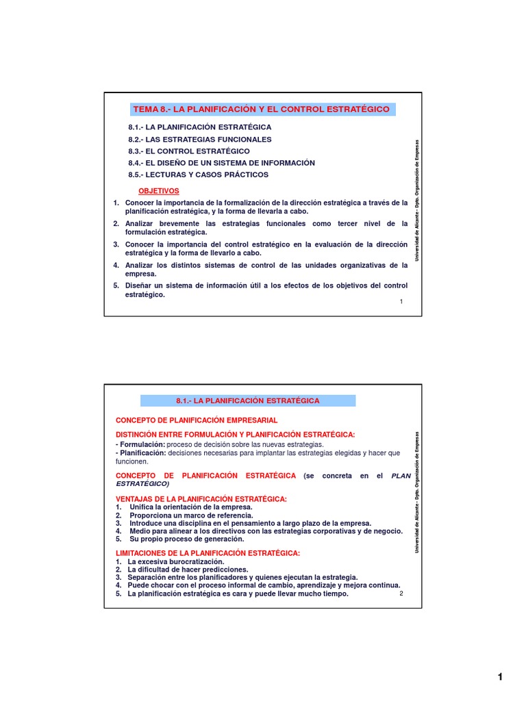 Tema 8 - DIRECCION ESTRATEGICA | PDF | Planificación estratégica | Planificación