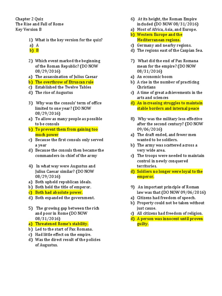 World History Chapter 2 Quiz Corrections B | PDF | Ancient Rome ...