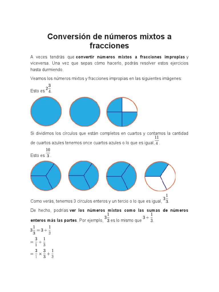Conversión de Números Mixtos A Fracciones | PDF