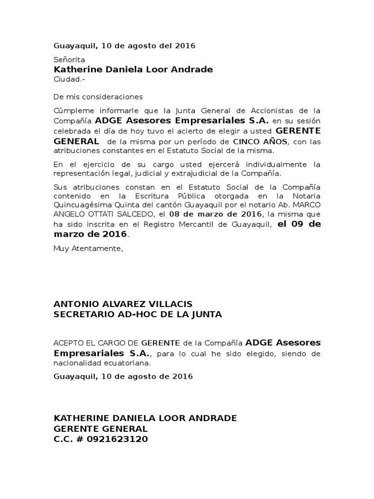Modelo De Nombramiento De Gerente Información Del Gobierno Política