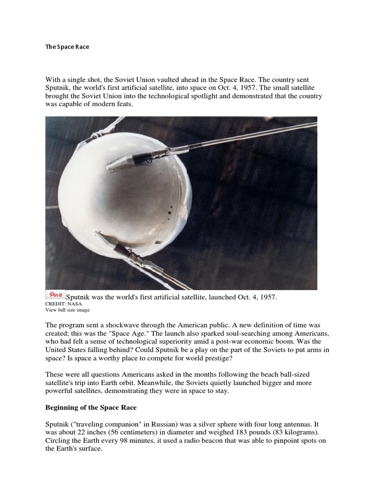 The Space Race | PDF | Sputnik 1 | Satellite