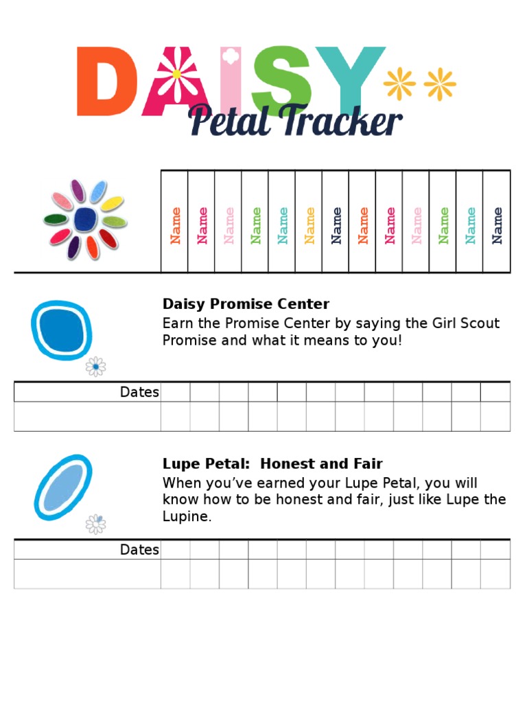 Daisy Girl Scout Troop Badge Petal Requirement Trackerdoc | PDF ...