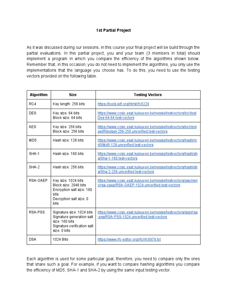 1st Partial Project: Algorithm Size Testing Vectors | Download Free PDF ...
