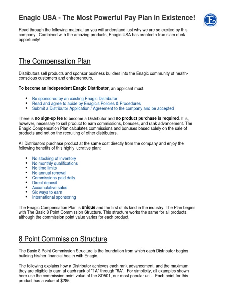 The Compensation Plan: Enagic USA - The Most Powerful Pay Plan in ...