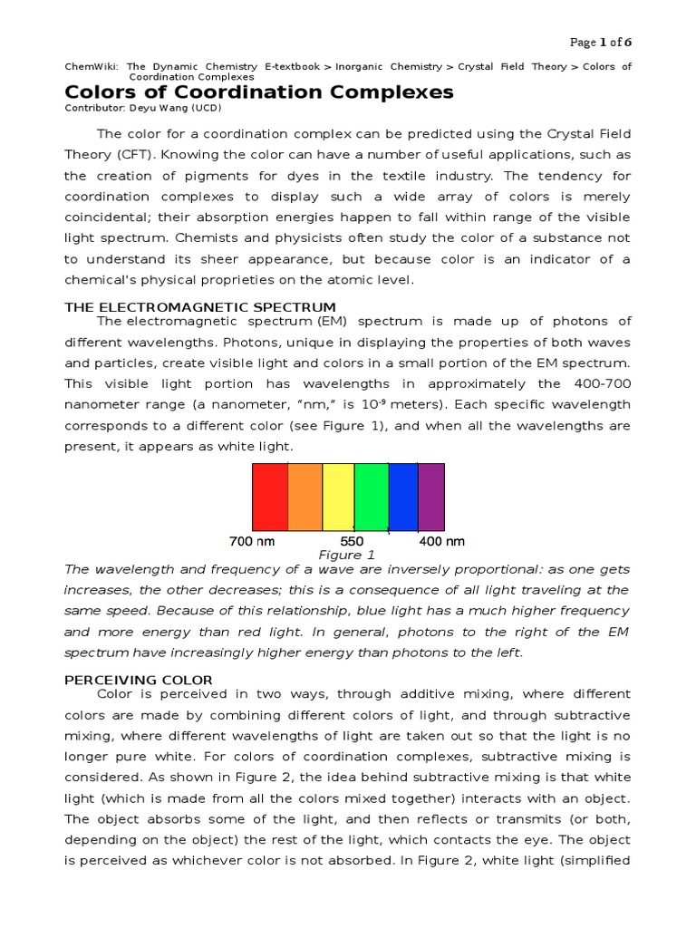 Colors of Coordination Complexes | PDF | Electromagnetic Spectrum ...