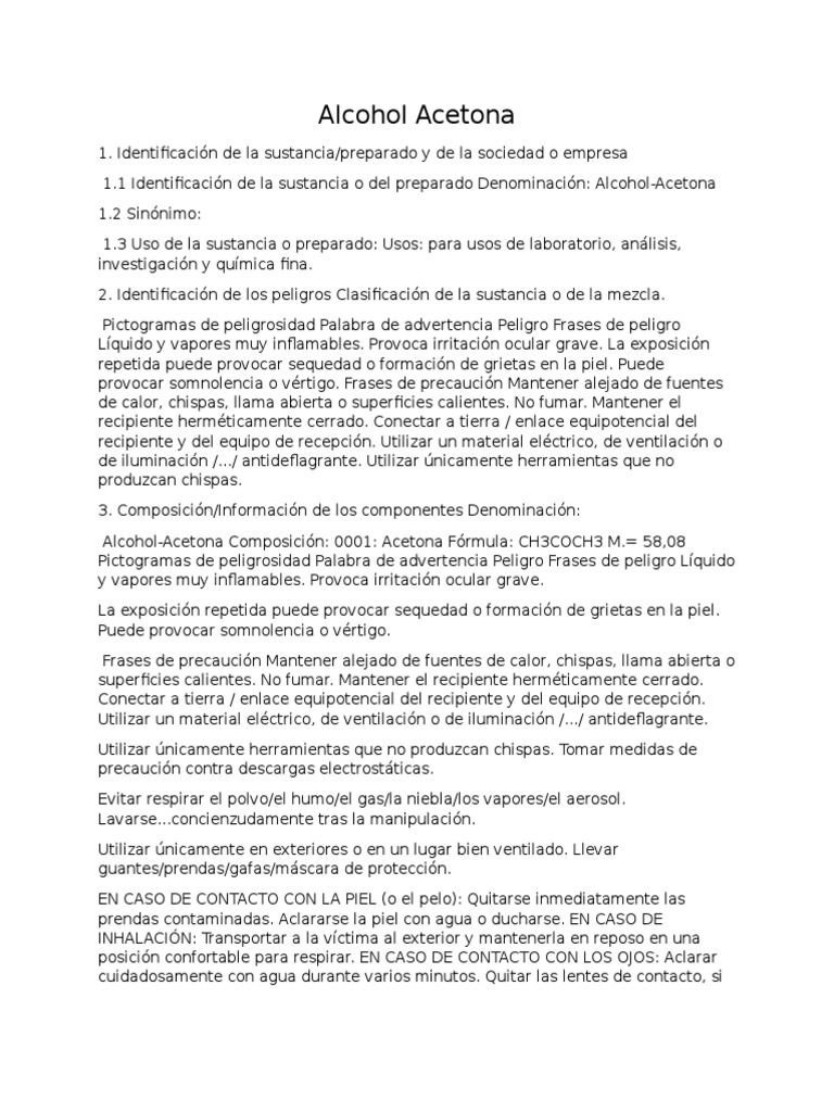 Alcohol Acetona | PDF | Etanol | Agua