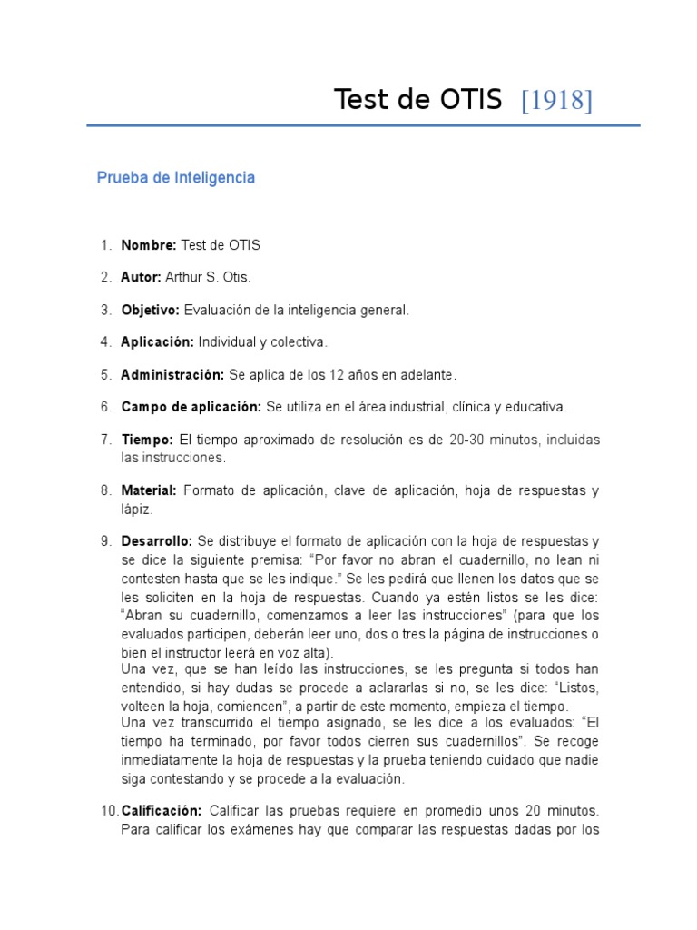 Ficha de Test de OTIS | PDF