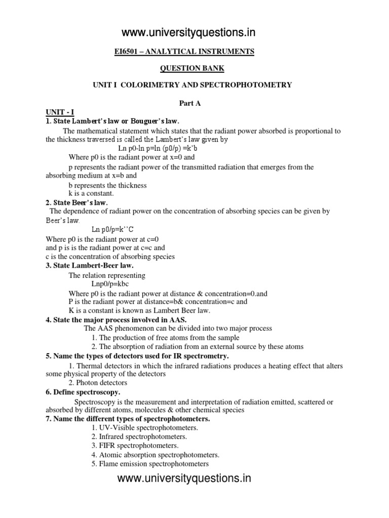 Analytical Instruments Question Bank | PDF | Ph | Chromatography