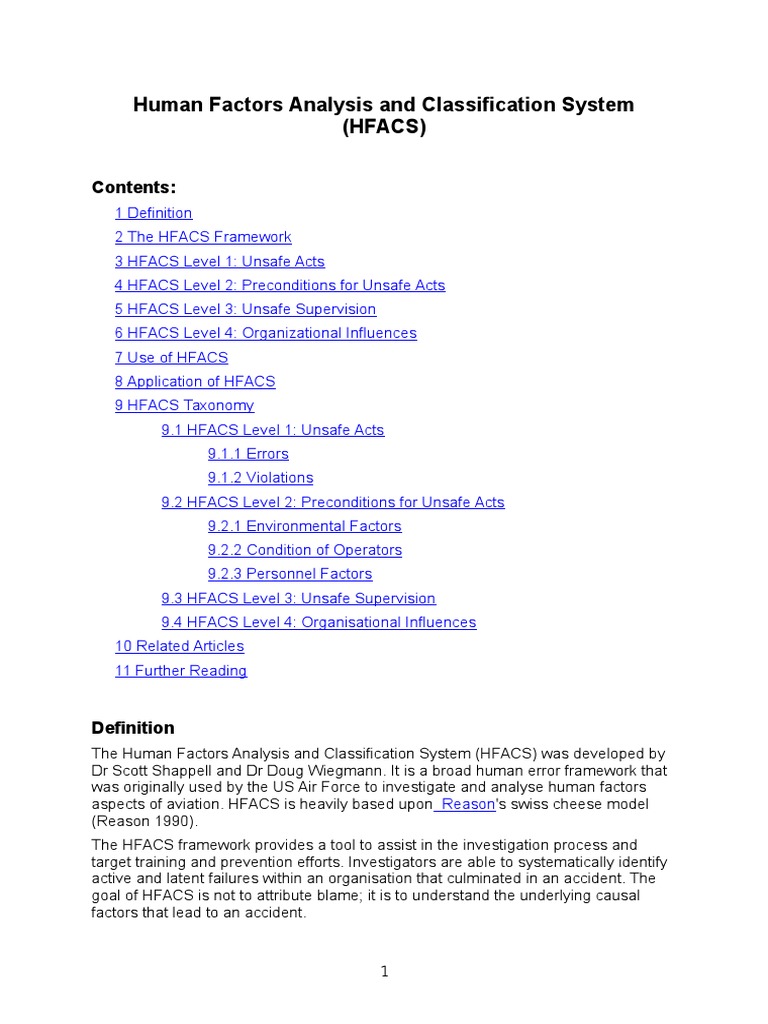 HFACS: Human Factors Framework Overview | PDF | Safety | Cognition