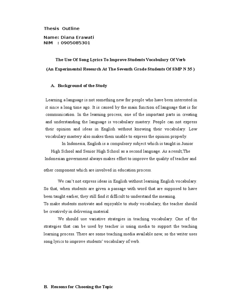 Thesis The Use of Song Lyrics To Improve Students Vocabulary of Verb ...