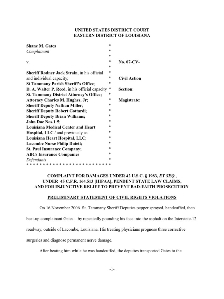 Shane Gates V Sheriff Rodney Jack Strain Civil Rights Law Suit | PDF ...