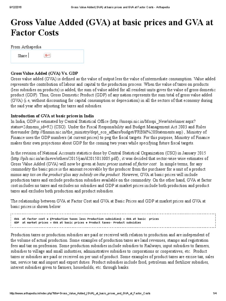 Gross Value Added (GVA) at Basic Prices and GVA at Factor Costs ...