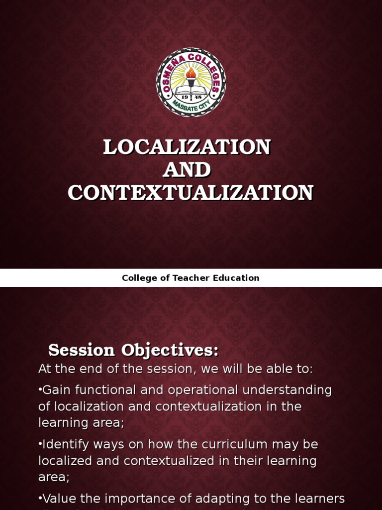 Contextualization and Localization | PDF | Teacher Education | Curriculum