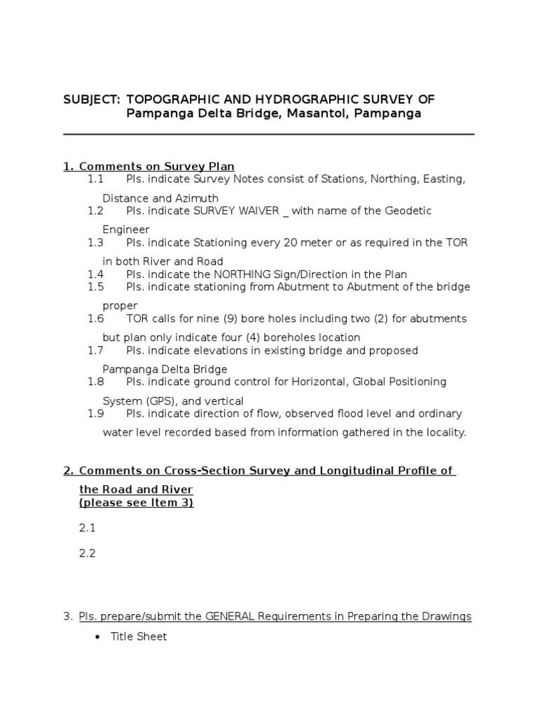 Revised Comments For Survey Plan-Topo and Hydro of Pampanga Delta ...