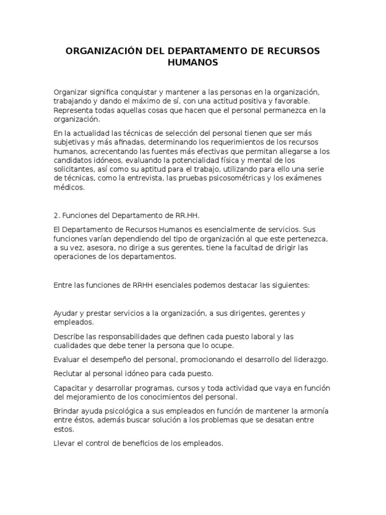 Organización del Área de Personal en RRHH | PDF | Recursos humanos ...