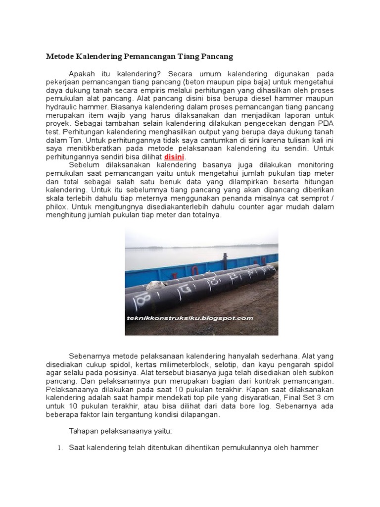 Metode Kalendering Pemancangan Tiang Pancang | PDF