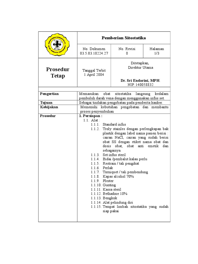 SOP Pemberian Sitostatika | PDF
