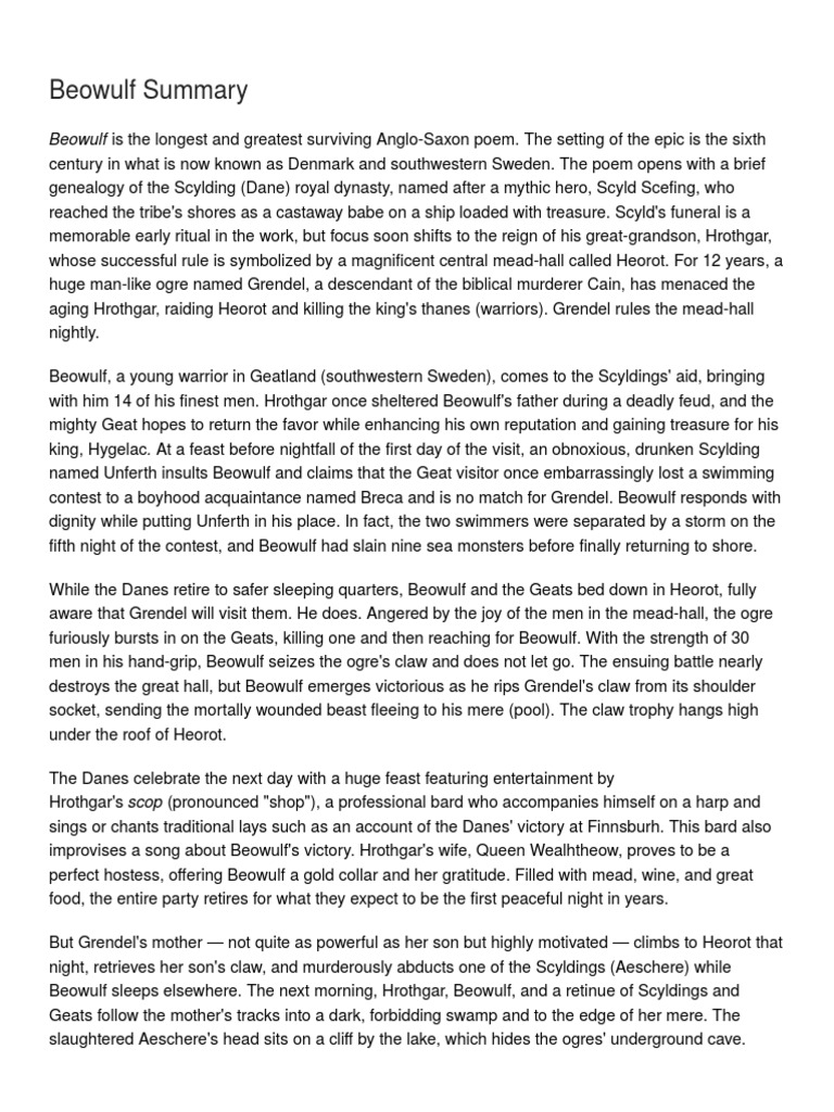 Beowulf Summary: Beowulf Is The Longest and Greatest Surviving Anglo ...