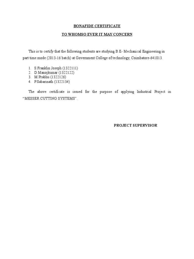 Bonafide Certificate To Whomso Ever It May Concern | PDF | Engineering | Science And Technology