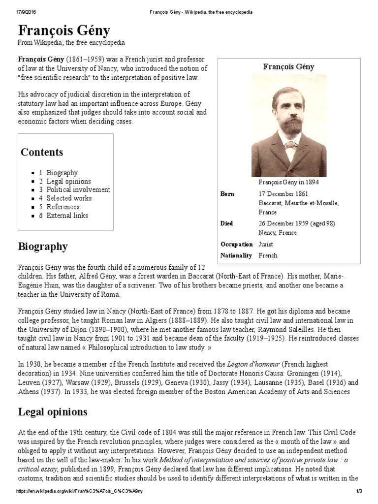 François Gény - Wikipedia, The Free Encyclopedia | PDF | Social ...