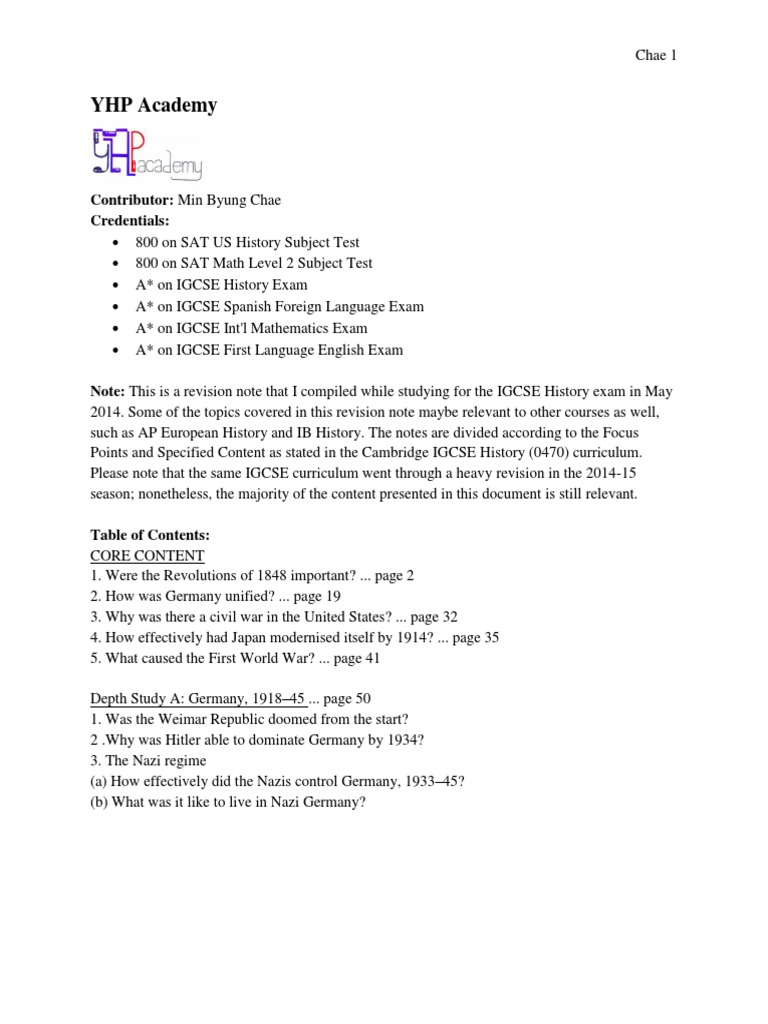 Igcse History Revision PDF | PDF | Otto Von Bismarck | Prussia