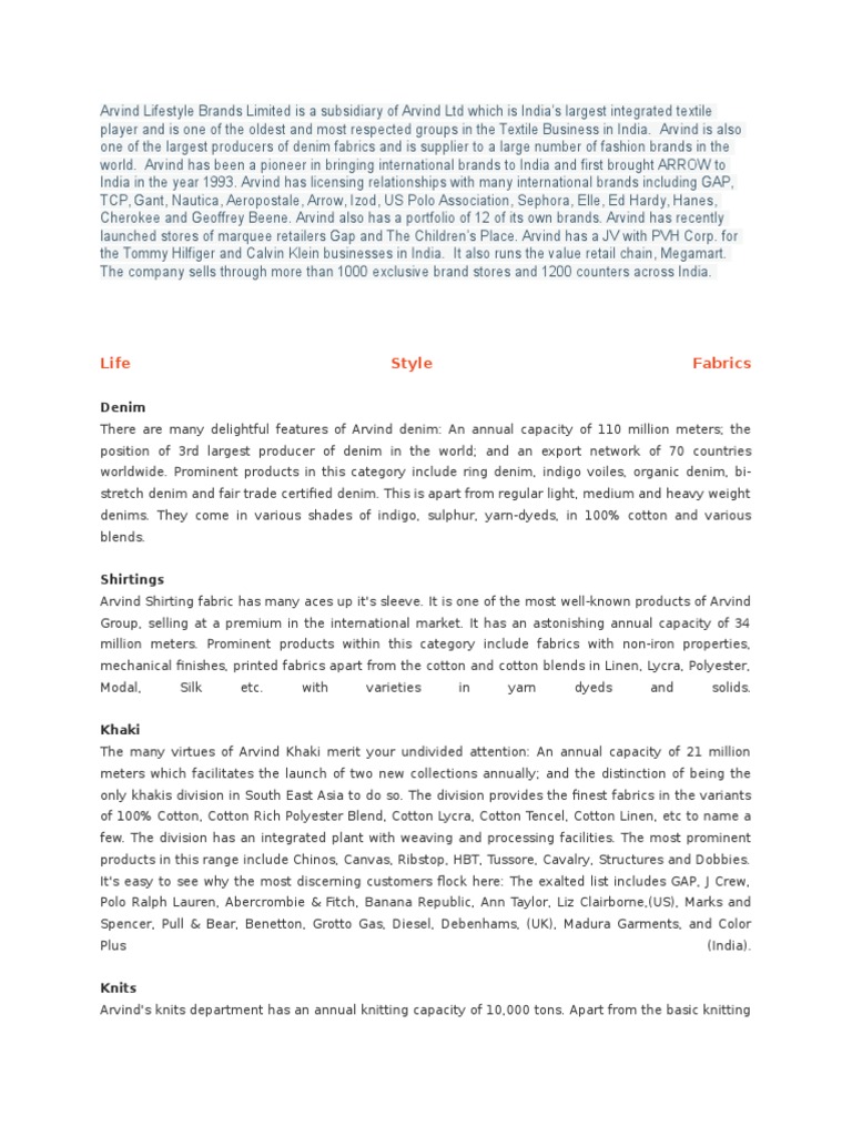 Arvind Lifestyle Brands Limited | PDF | Clothing Industry | Clothing