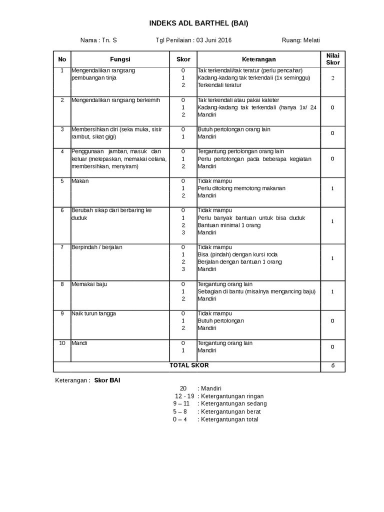 Barthel Indeks | PDF
