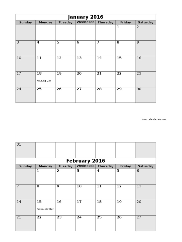 2016 Monthly Us Holidays Calendar | PDF