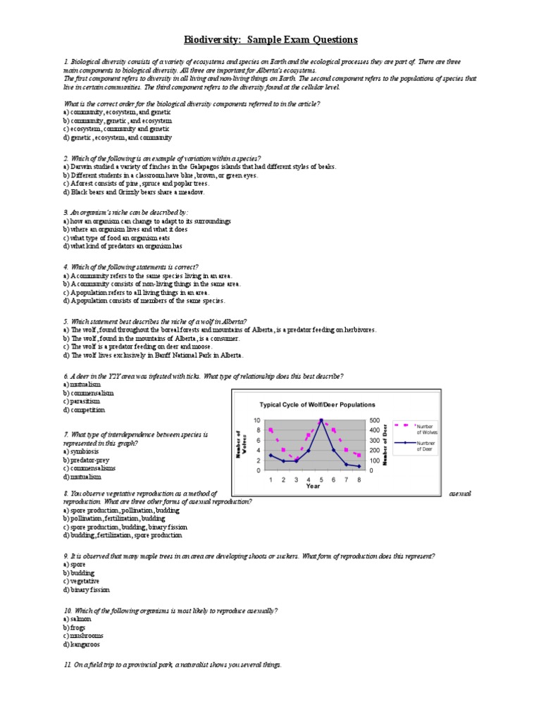 Biodiversity - Sample Exam Questions (Student Book) | PDF | Dominance ...