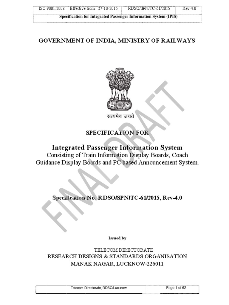RDSO - SPN - TC - 61 - 2015 Rev-4 Final - 27 - 10 - 2015 PDF | PDF ...