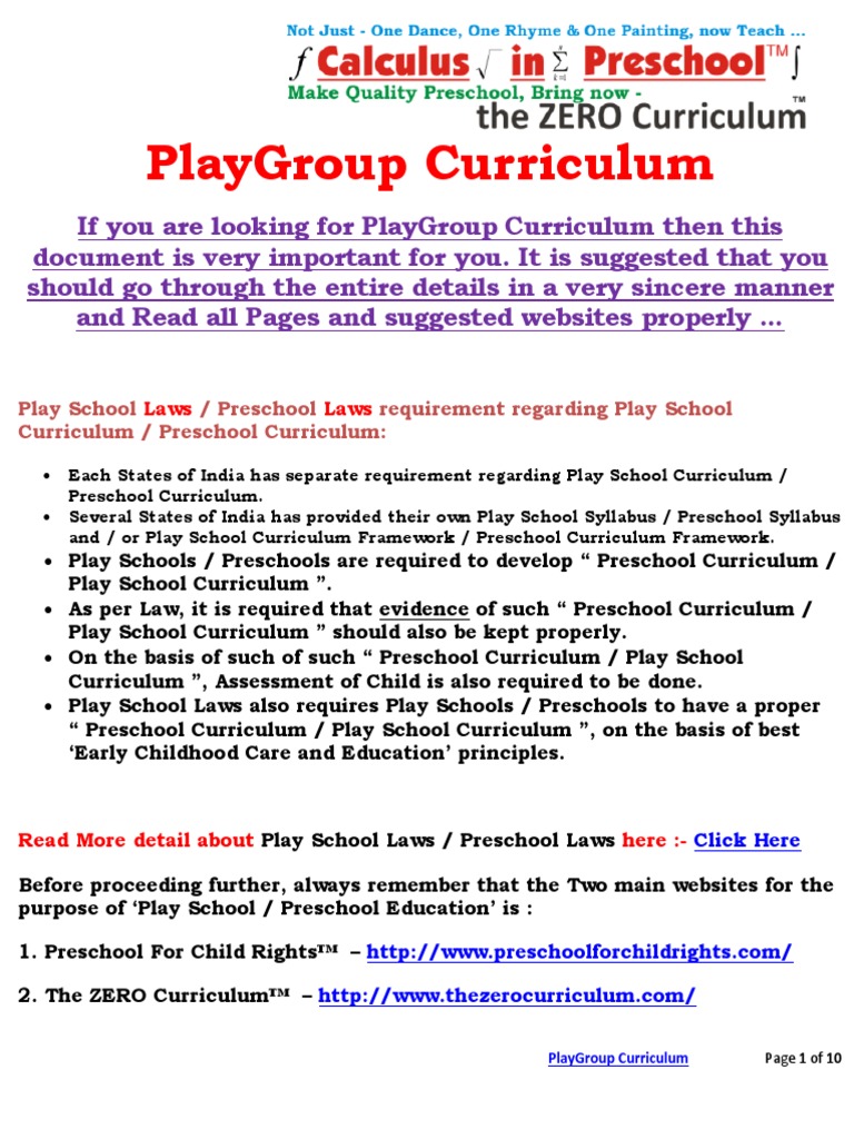 PlayGroup Curriculum | PDF | Preschool | Curriculum
