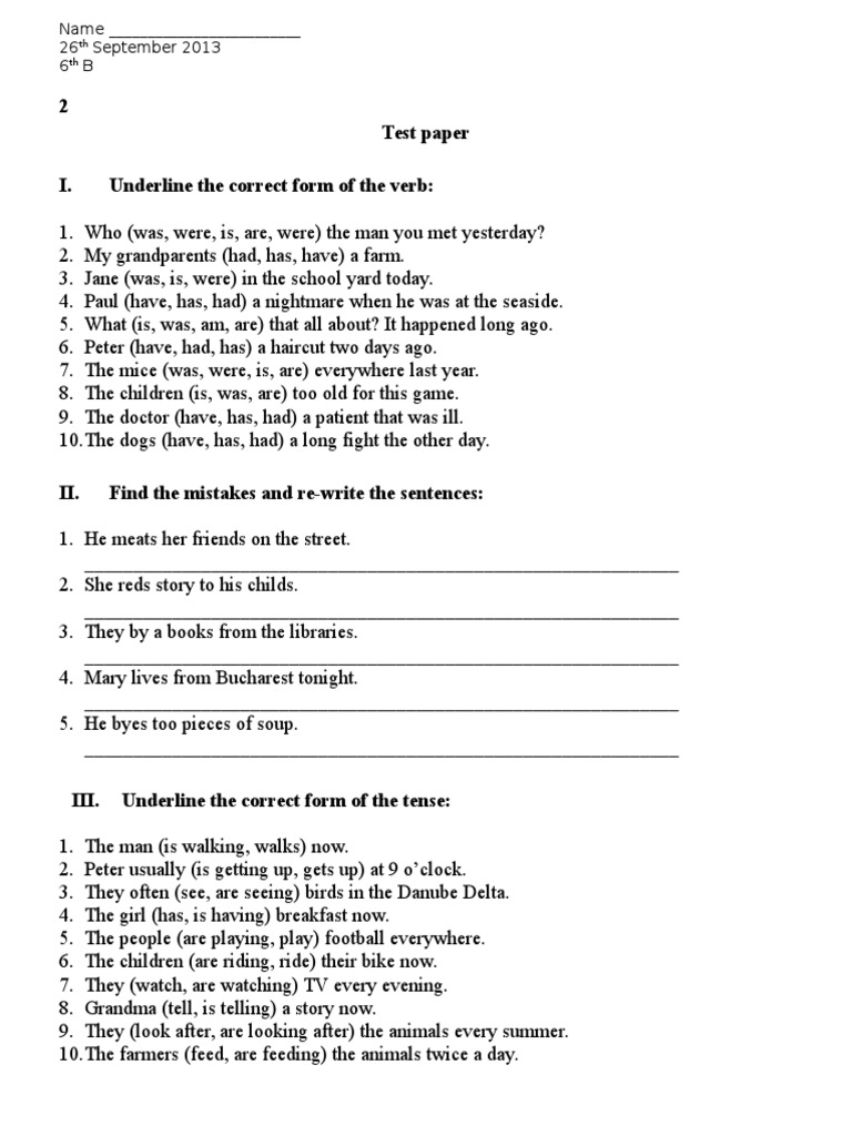 Test - Tenses Elementary | PDF