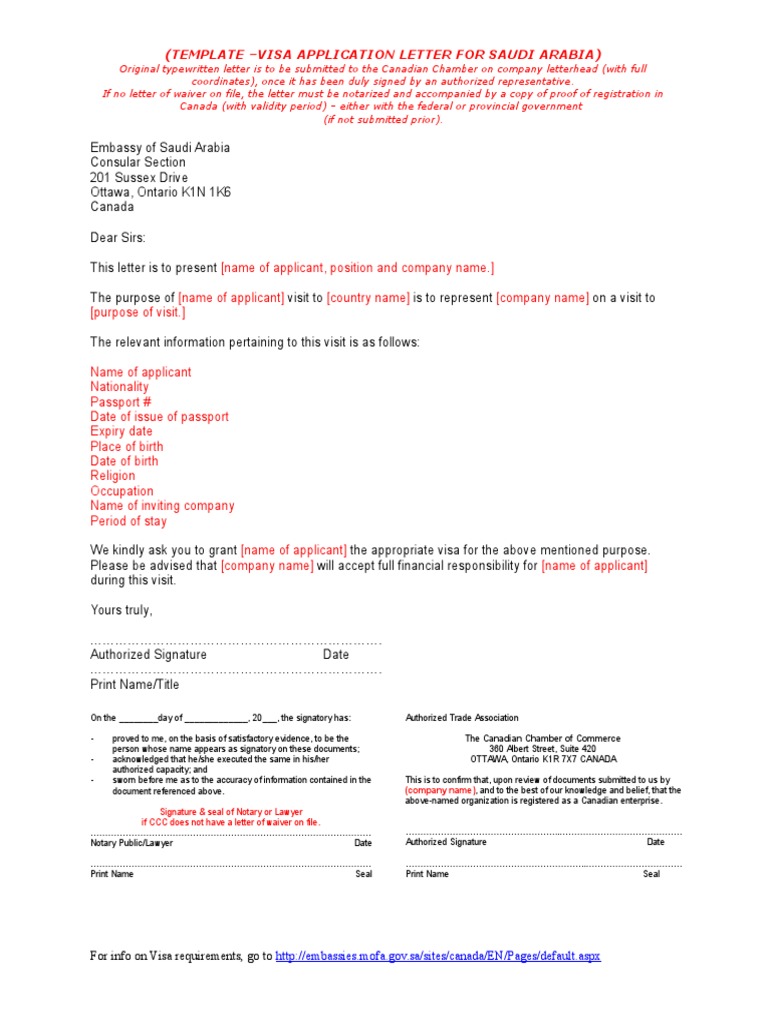 1402 Visa Application Letter For Saudi Arabia | PDF