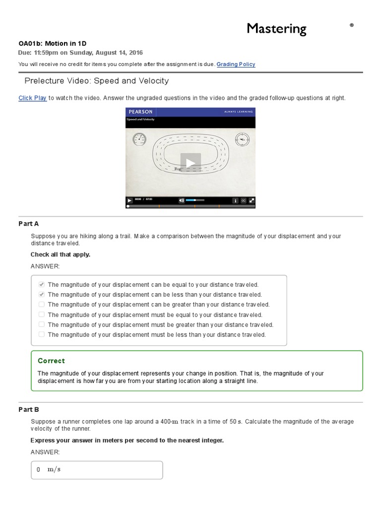 OA01b - Motion in 1D PDF | PDF | Acceleration | Velocity