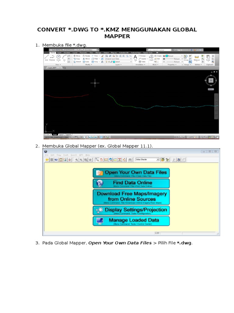 Konversi DWG ke KMZ dengan Global Mapper | PDF