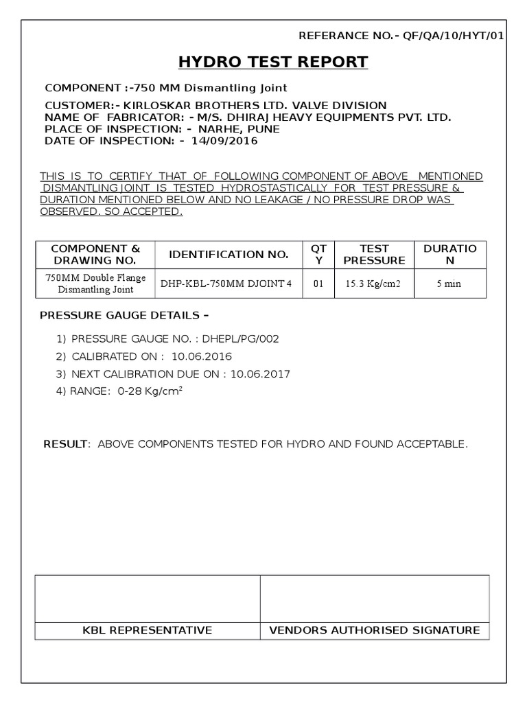 Hydro Test Report | PDF | Law