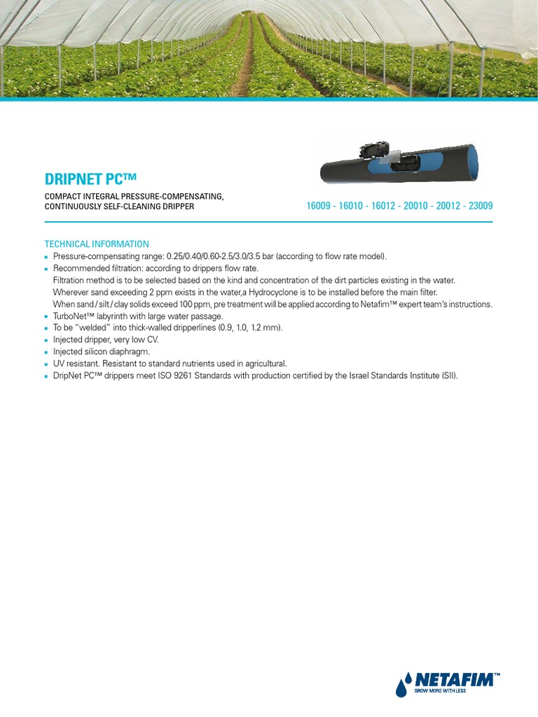 Dripnet PC Thick Walled Dripperlines Technical Information | Download ...