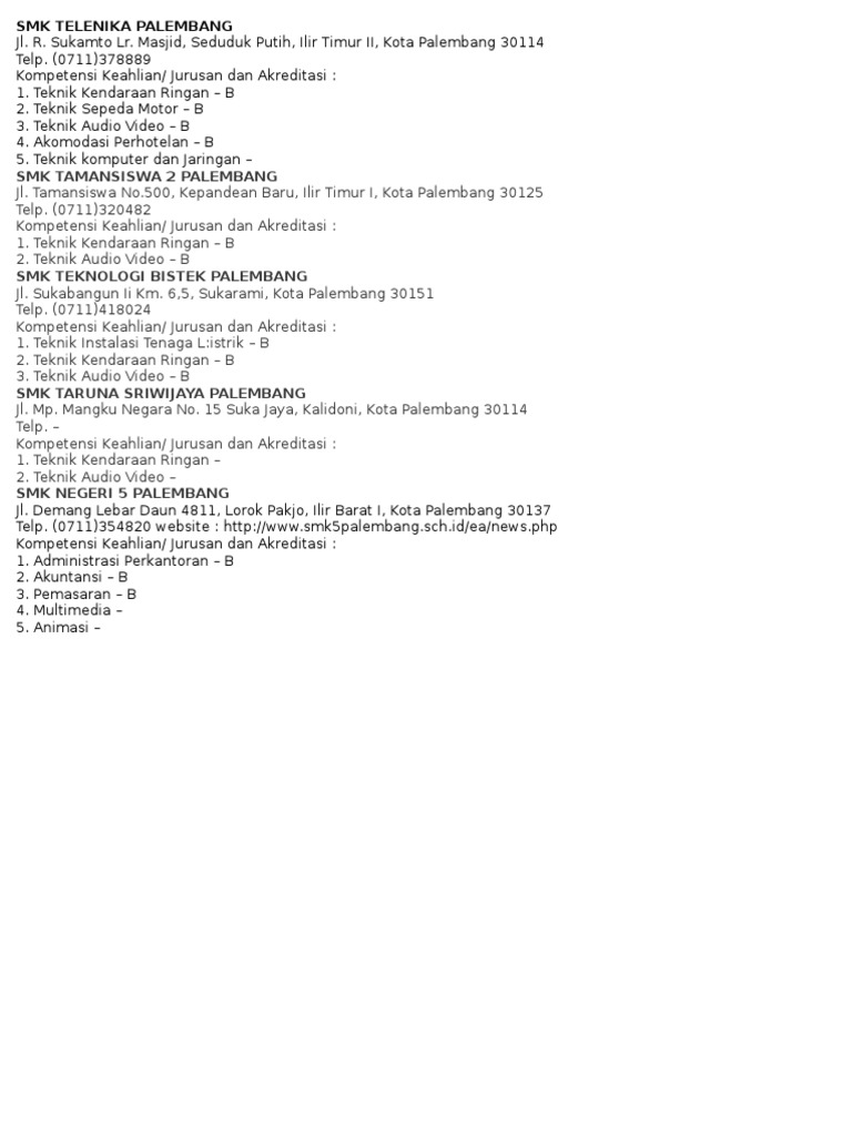 SMK Negeri Palembang Jurusan Audio & Video | PDF