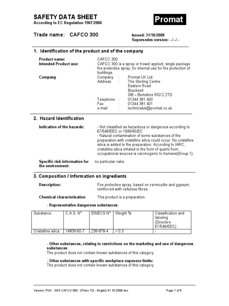 CAFCO 300 - MSDS | Occupational Safety And Health | Safety