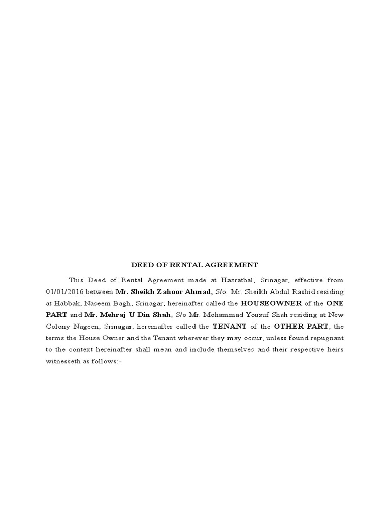 Deed of Rental Agreement Template | PDF | Lease | Leasehold Estate
