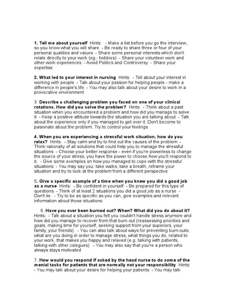 Intrebari Interviu Asistent Medical | PDF | Nursing | Patient