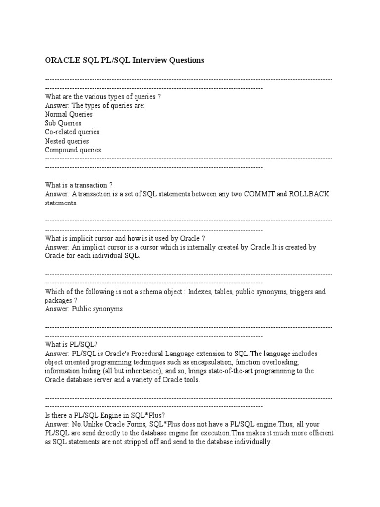 SQL PLSQL Questions | PDF