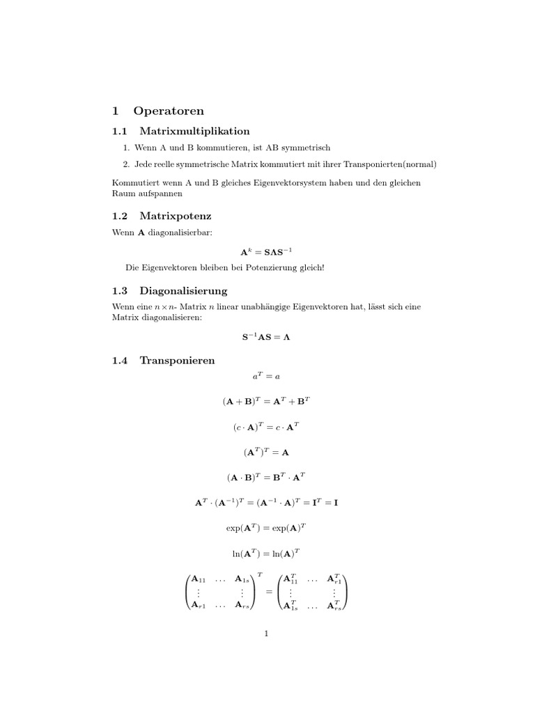 Linear Algebra Cheat Sheet | PDF