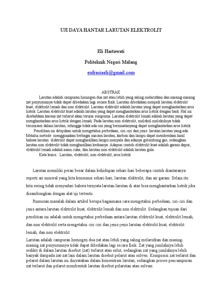 ARTIKEL Uji Daya Hantar Larutan | PDF | Sains & Matematika
